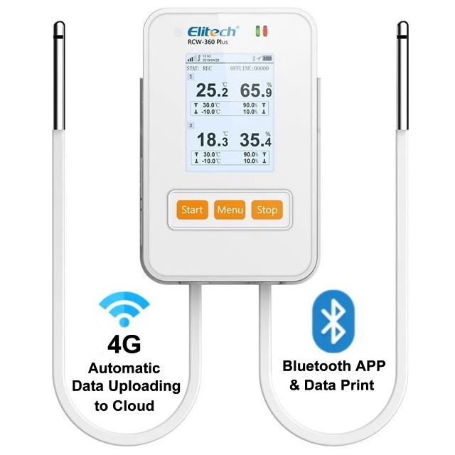 אוגר טמפ' ולחות סלולארי 4G מזעיק 4 ערוצים +צג ואפליקציה 0/100% ,B.T ...